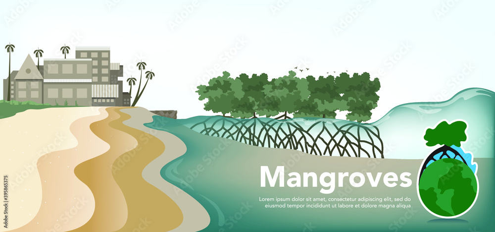 A campaign poster for mangrove tree planting on the seafront. Stock ...