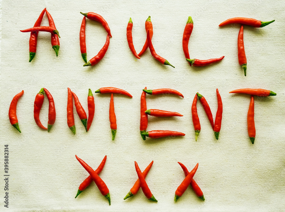 Words - adult content xxx written from red hot pepper letters isolated ...