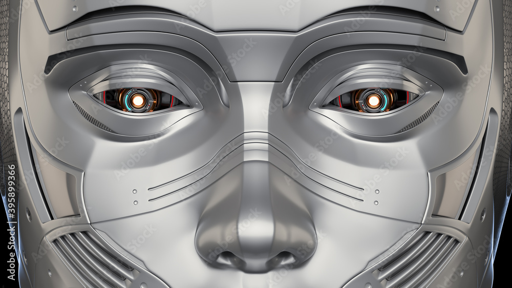 Very detailed futuristic robot eyes or humanoid cyber face, closeup ...