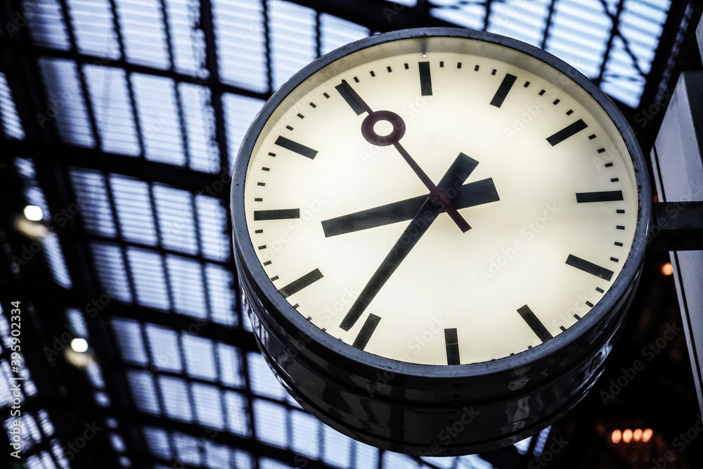 classicistical railway station.Clock in railway station.Clock in ...
