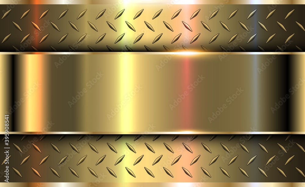 Background gold metallic, 3d golden vector design with diamond plate ...