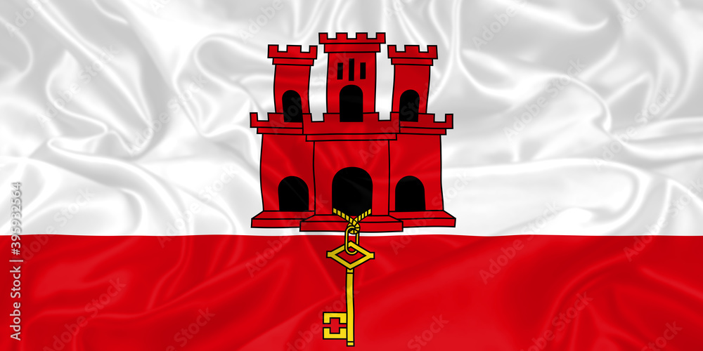 Gibraltar Flag waving. National flag of Gibraltar with waves and wind ...