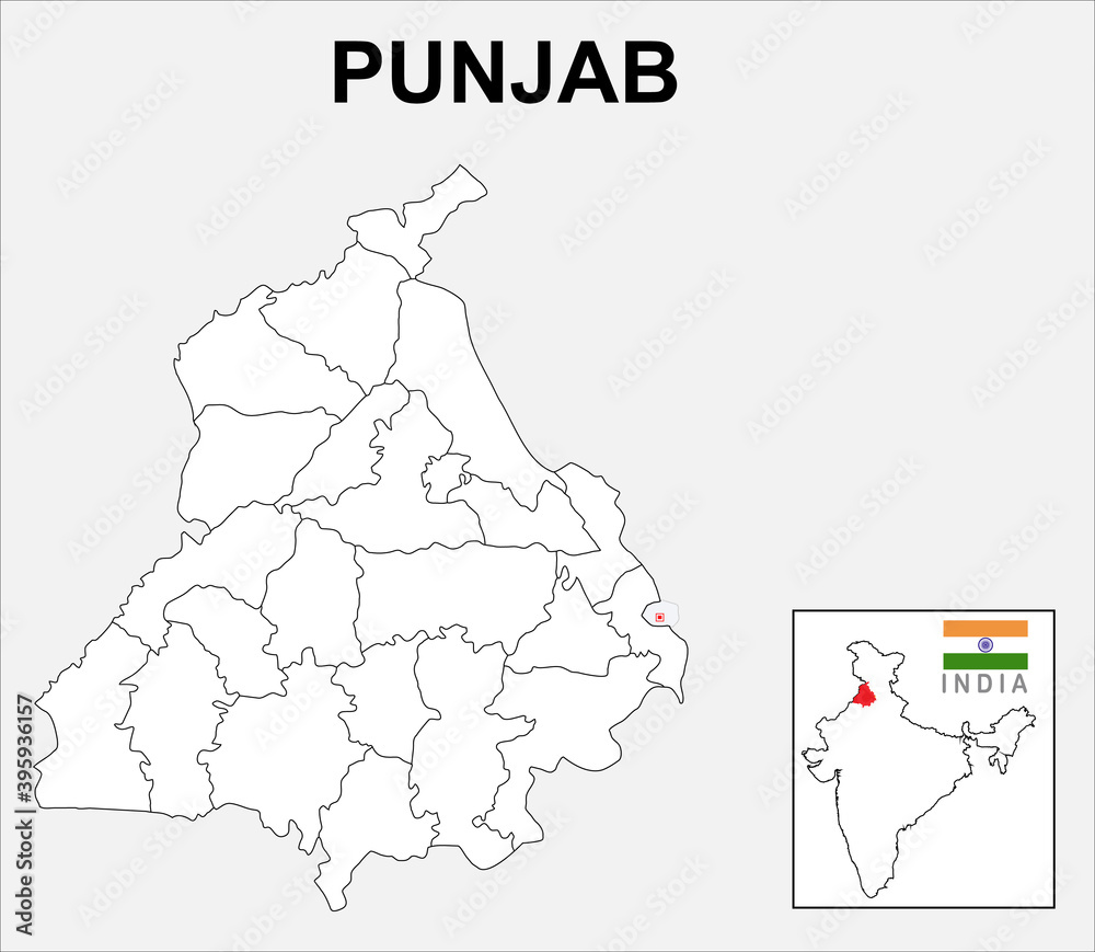 Punjab map. Political and administrative map of Punjab with districts ...