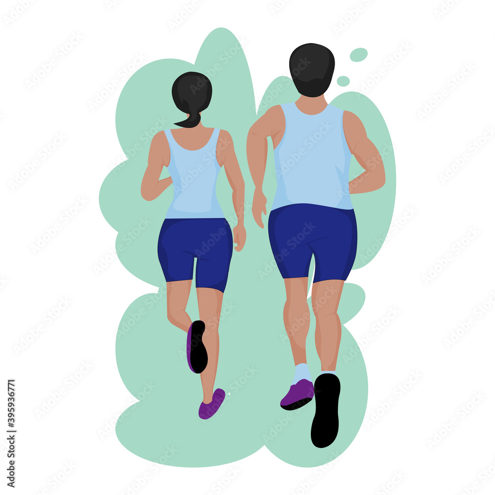 Cartoon back side view of young girl and young boy are wearing light ...