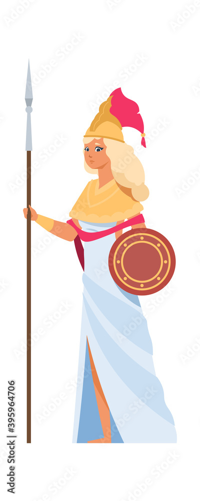 Ancient Greek goddess Hera. Cartoon divine woman in white dress and ...