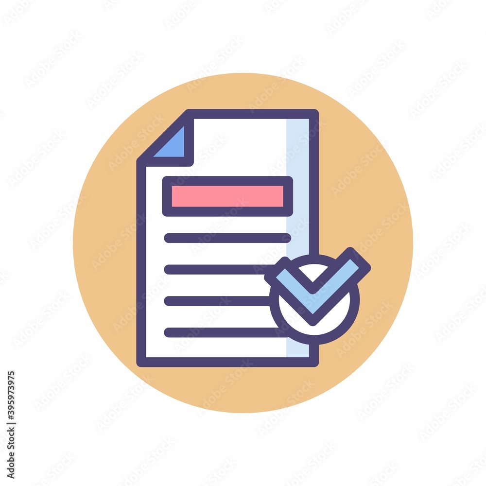 ภาพประกอบสต็อก Document assessment checked icon. Proofreading, grammar ...