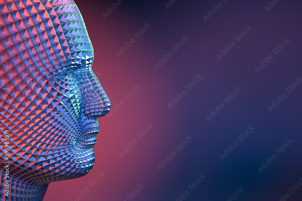 Digitized Model of a male human head. Science fiction robot concept ...