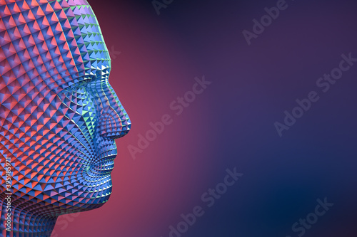 Digitized Model of a male human head. Science fiction robot concept ...