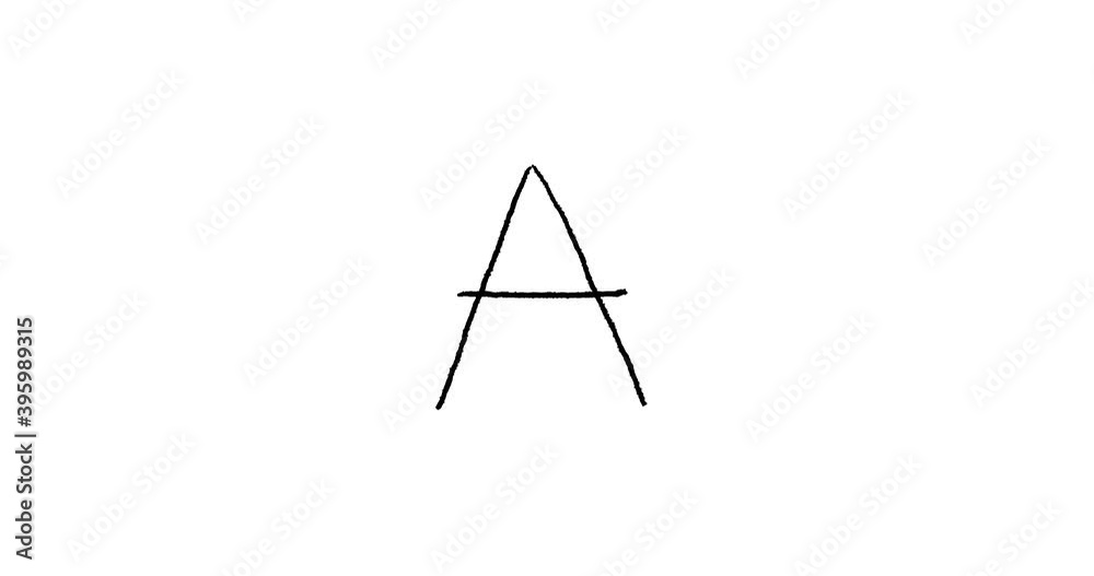 Child writes letter A of the English alphabet using a graphics tablet ...