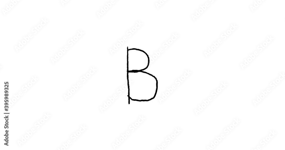 Child writes letter B of the English alphabet using a graphics tablet ...