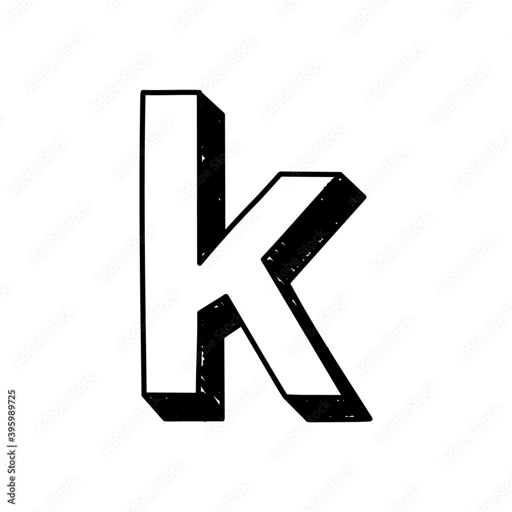 K letter hand-drawn symbol. Vector illustration of a small English ...