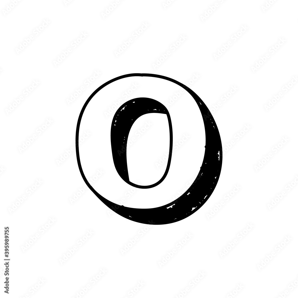 O letter hand-drawn symbol. Vector illustration of a small English ...