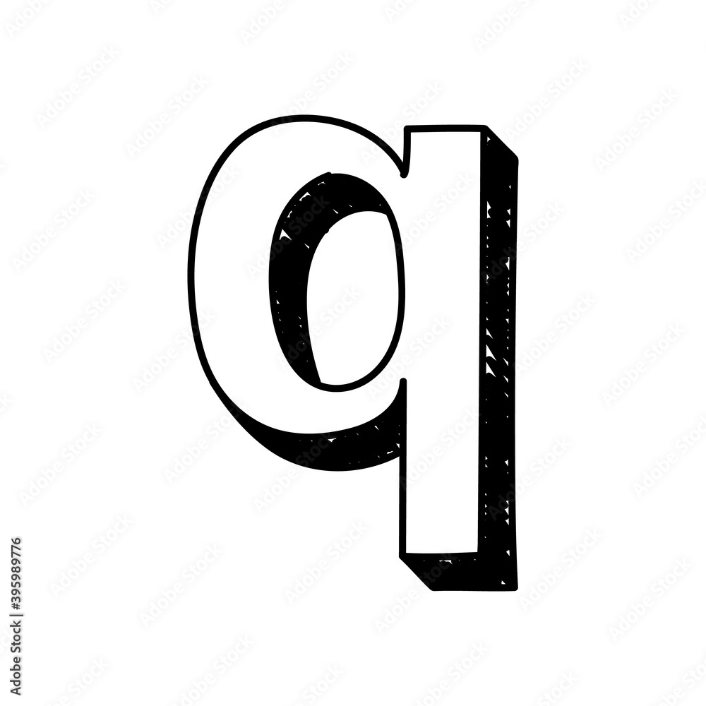 Q letter hand-drawn symbol. Vector illustration of a small English ...