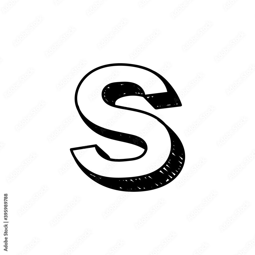 S letter hand-drawn symbol. Vector illustration of a small English ...