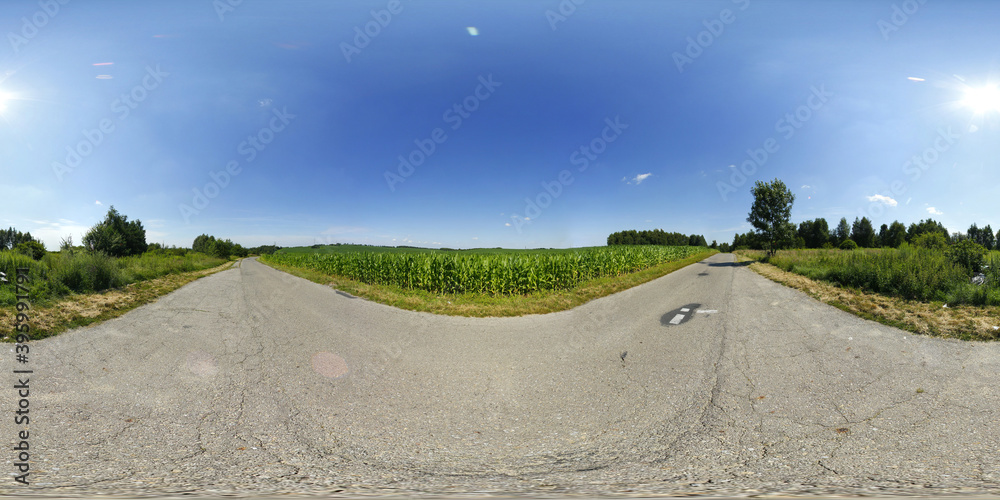 Rural asphalt road HDRI Panorama Stock Photo | Adobe Stock