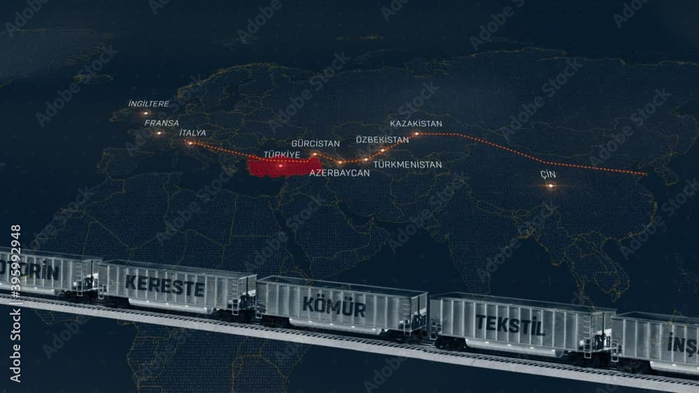 Stockvideon International rail freight transport map animation. Turkish ...