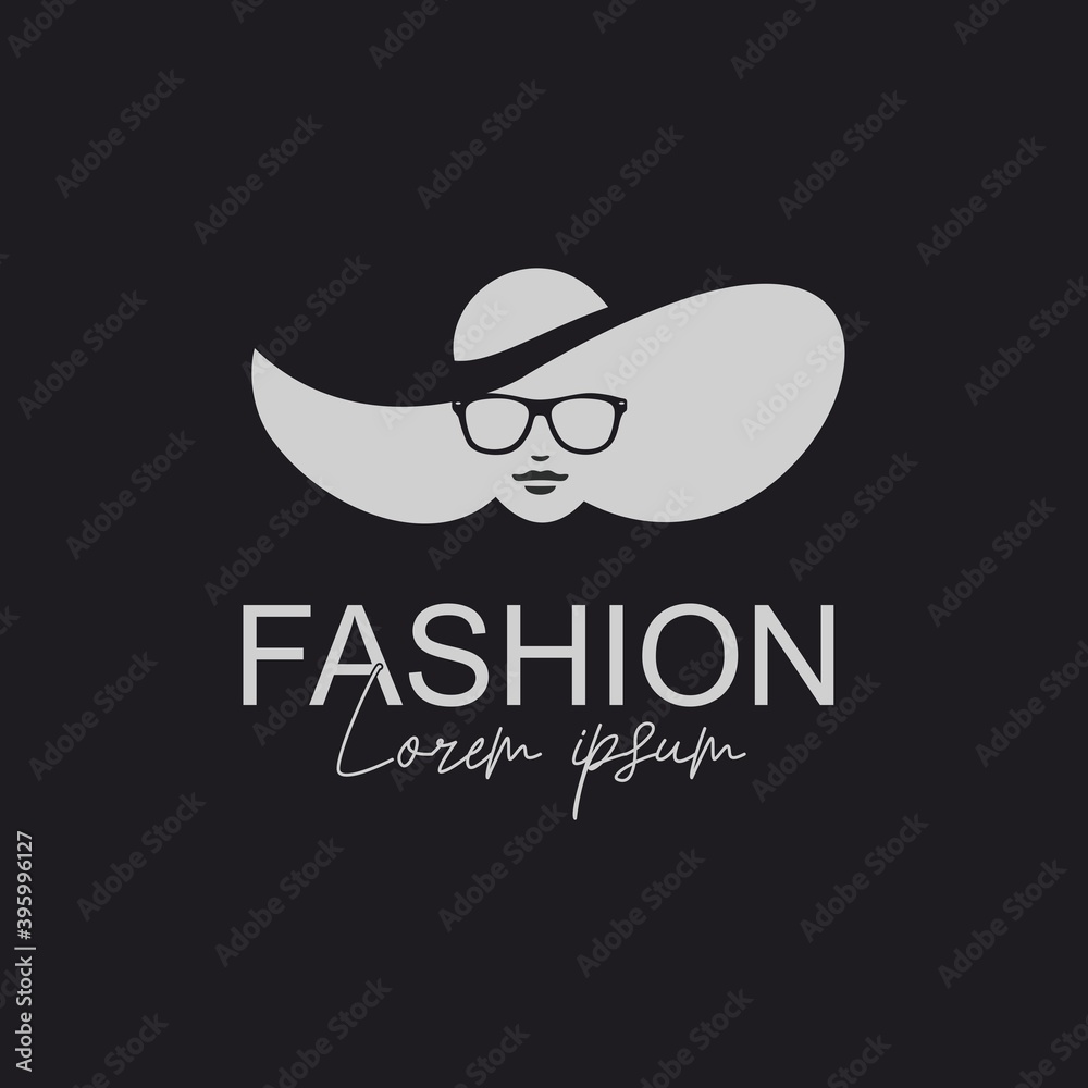 Fashion logo template. Girl with hat and sunglasses vector design ...