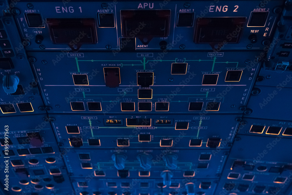 aircraft flight controls flightdeck cockpit Stock Photo | Adobe Stock