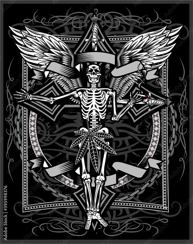 Vintage label. Skull and Ornate Christian Cross with dagger knife Stock ...