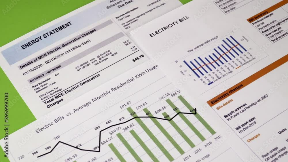 Communal payments. Energy statement, Electricity bill sheets and ...