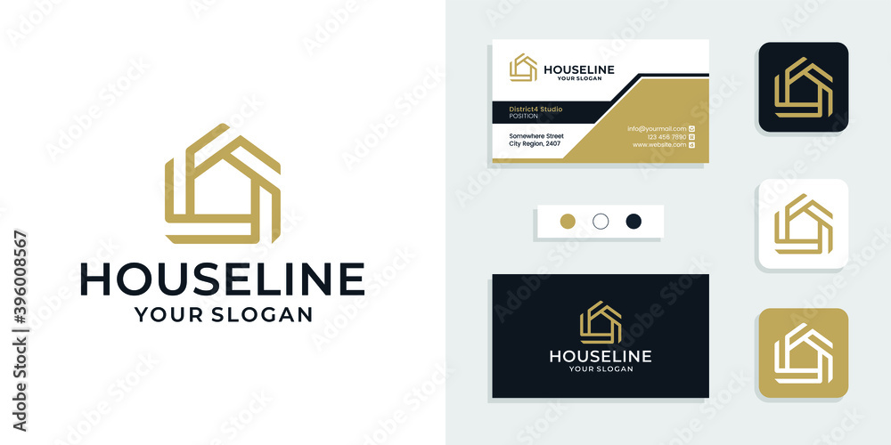 Geometric house logo icon with linear style and business card design ...