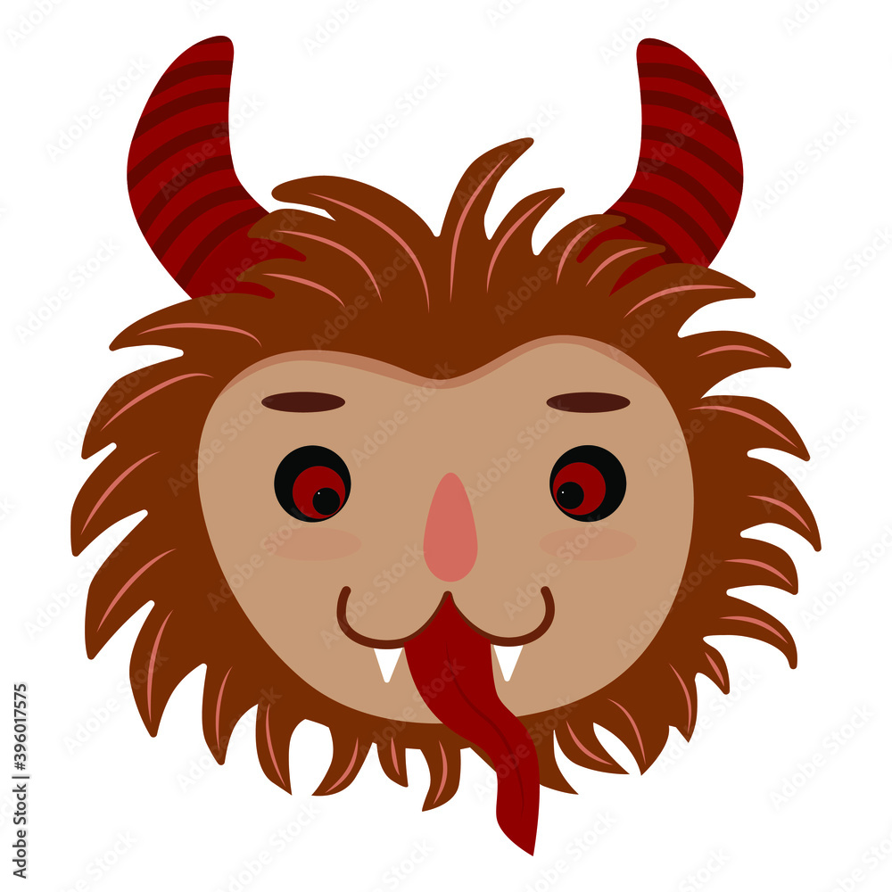 Cute Krampus face. Traditional central European folklore character. St ...