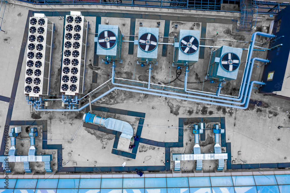 Air conditioning and ventilation systems installed on the rooftop ...