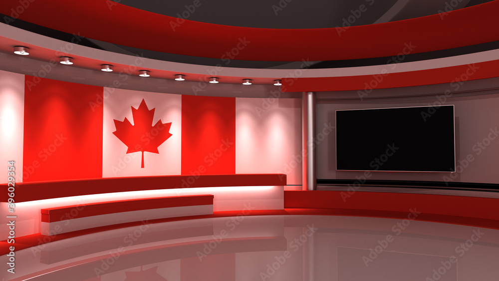 TV studio. Canada flag studio. Canada flag background. News studio. The ...