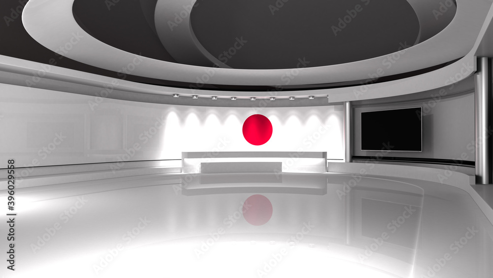 TV studio. Japan. Japanese flag studio. Japanese flag background. News ...