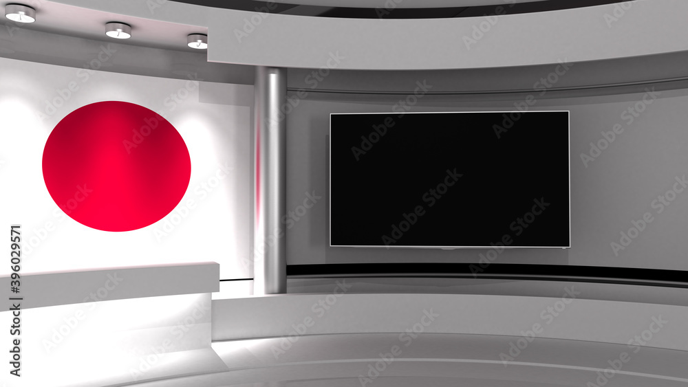 TV studio. Japan. Japanese flag studio. Japanese flag background. News ...