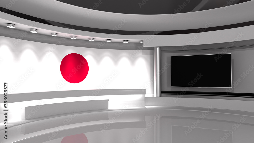 TV studio. Japan. Japanese flag studio. Japanese flag background. News ...