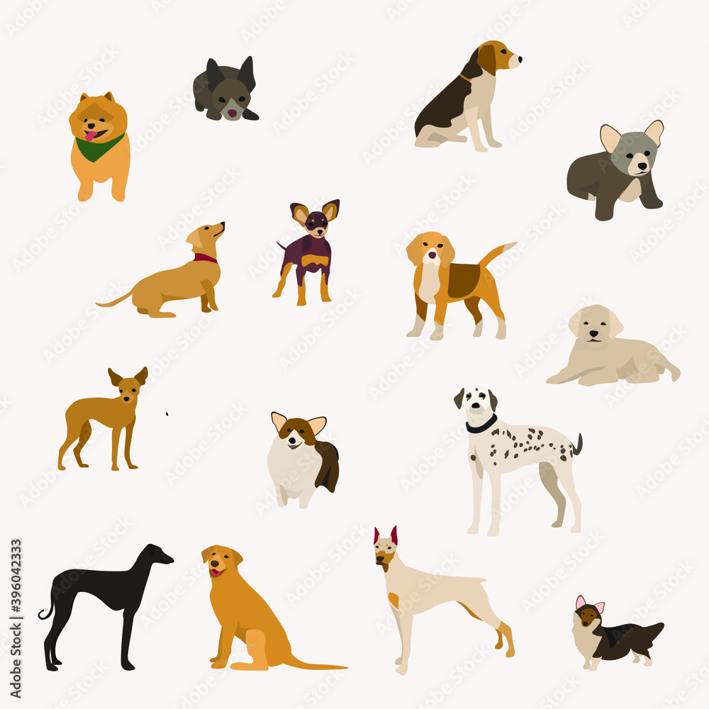 Dog clip art set-hand drawn dog breeds-digital PNG vector-cute animals ...