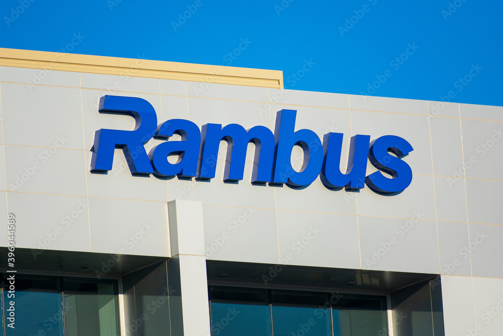 Rambus sign, logo on headquarters building. Rambus Incorporated designs ...