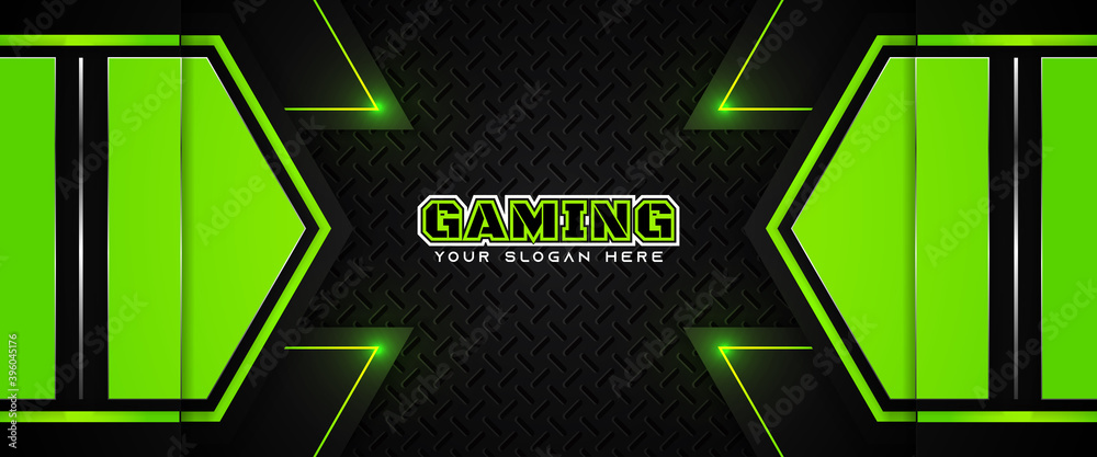 Futuristic green and black abstract gaming banner design with metal ...