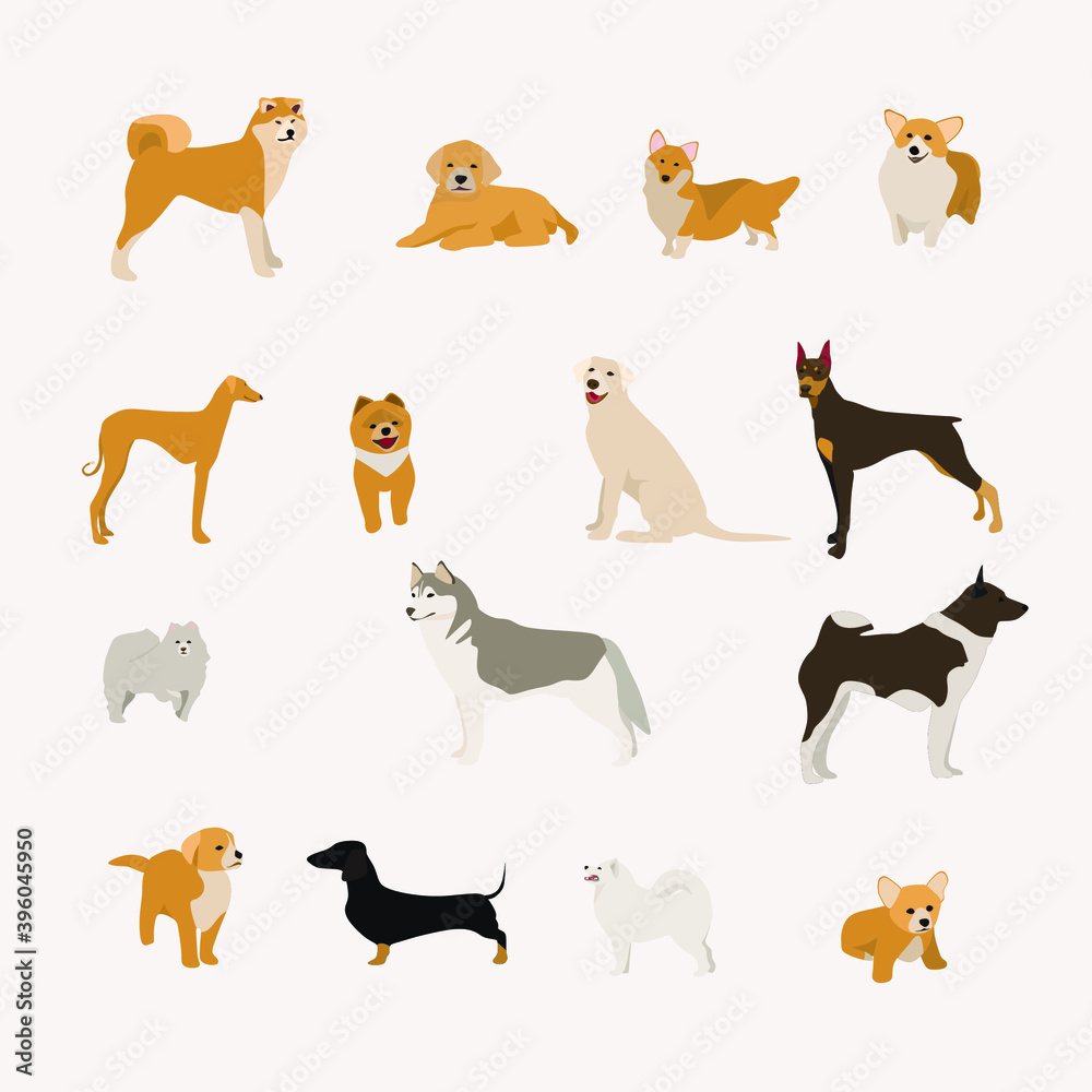 Dog clip art set-hand drawn dog breeds-digital PNG vector-cute animals ...