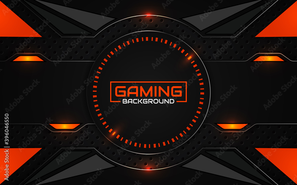 Abstract futuristic black and orange gaming background with modern ...