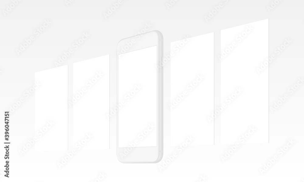 Clay mobile phone with blank wireframing web pages, side view. Mockup ...