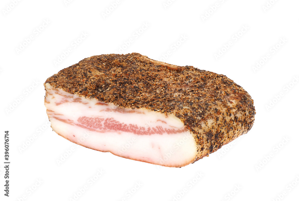 Guanciale, dry cured pork cheek isolated on white background Stock ...
