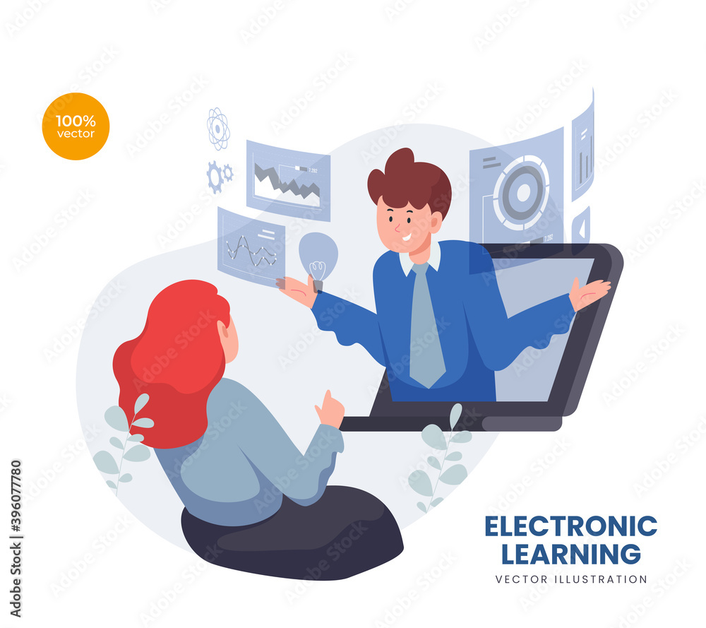 E-Learning vector Illustration idea concept for landing page template, Remote digital lecture ...