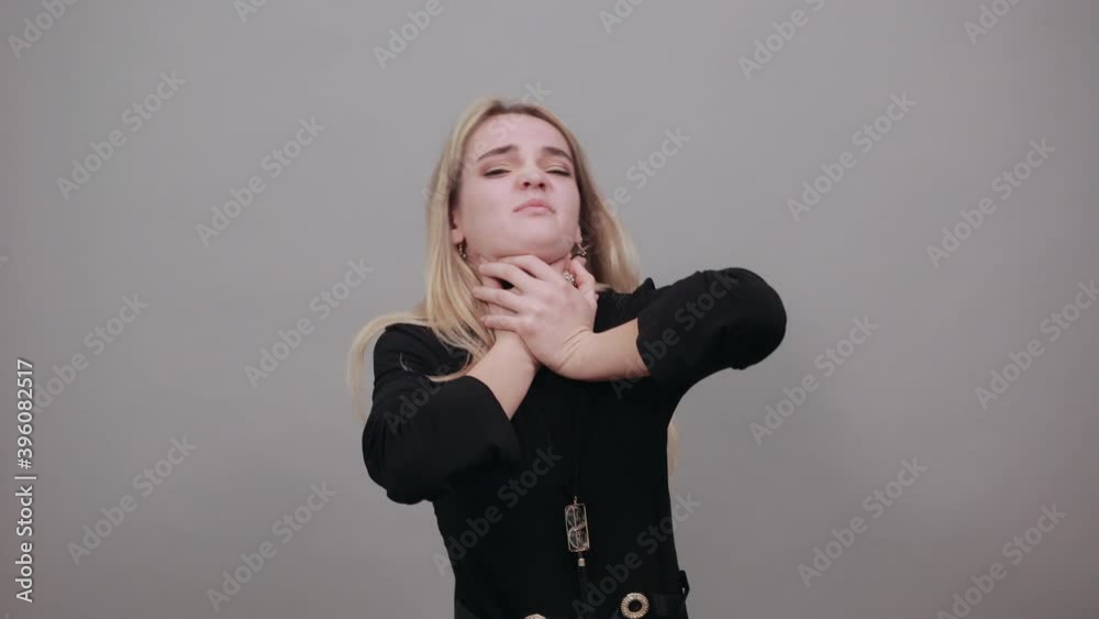 chokes on food stuck and is making the official international sign for ...