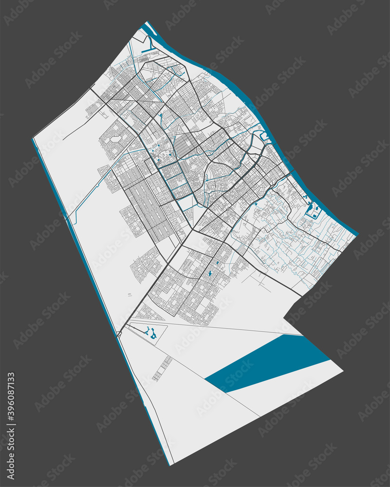 Detailed map of Basra city, Cityscape. Royalty free vector illustration ...