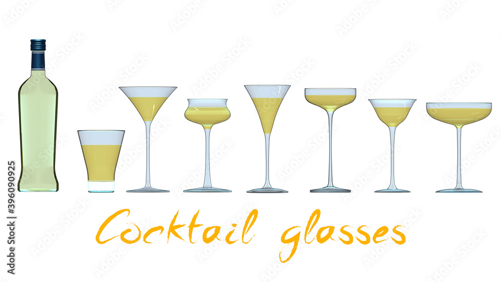 Appearance and names of the main types of cocktail glasses Stock ...