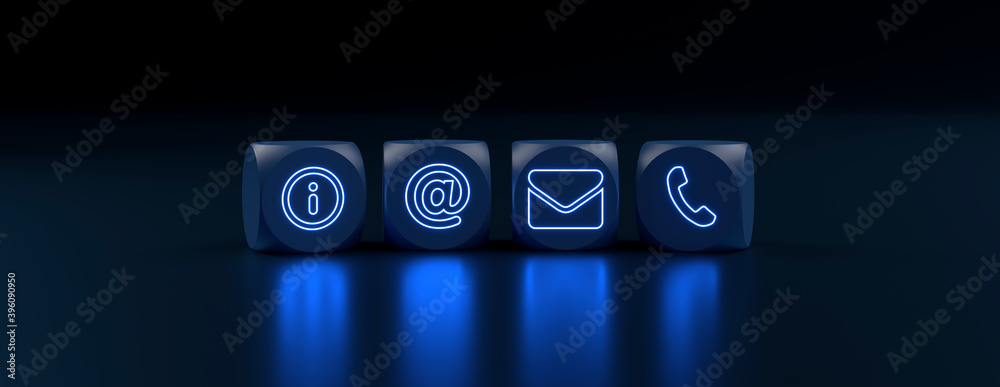 abstract contact icon as neon light in front of background - 3D ...