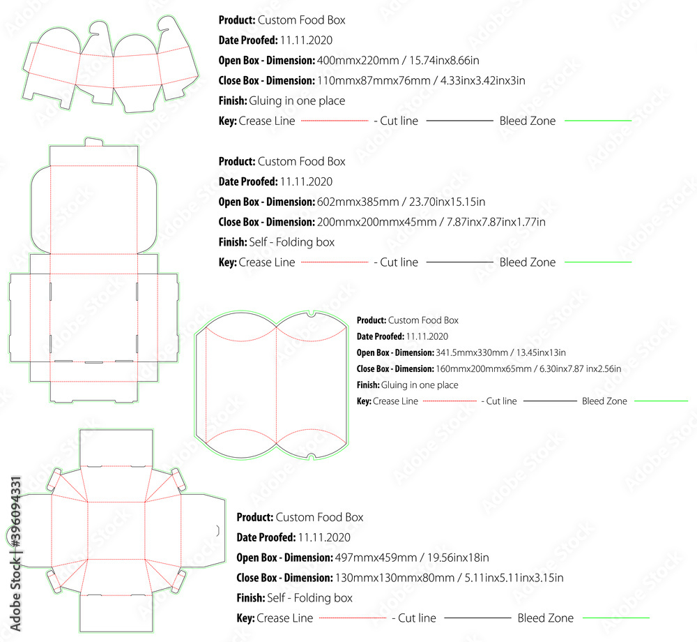Four Custom Food Grade Cardboard Paper Packaging Box template gluing ...