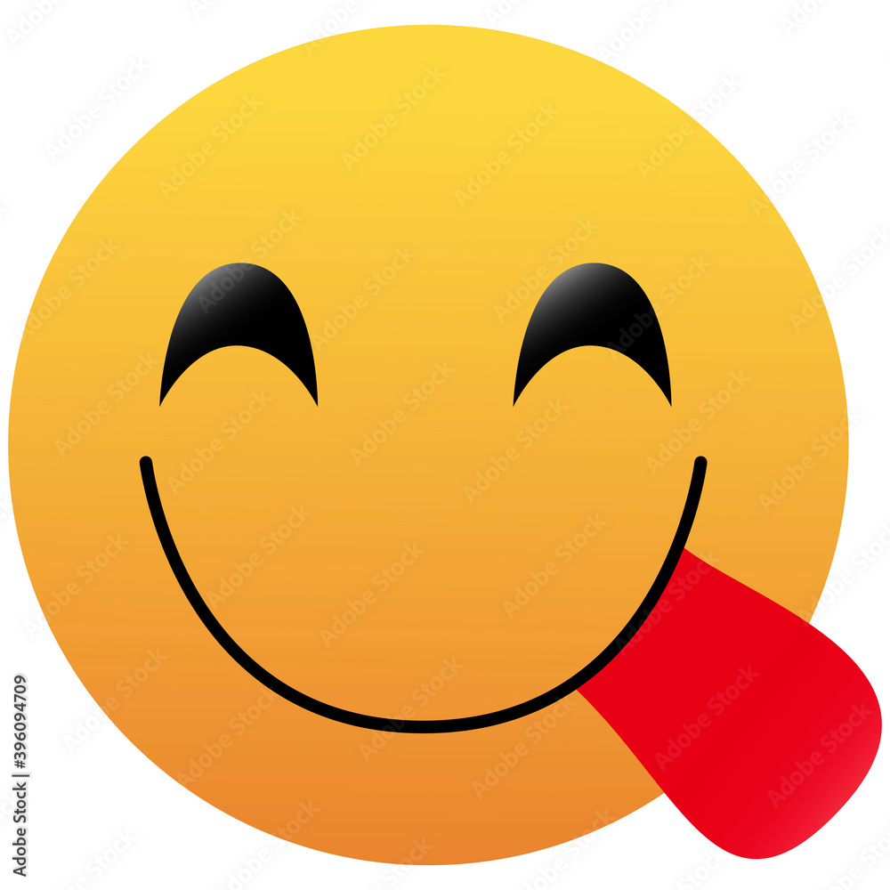 Hungry emoticon or emoji symbol. Yummy yellow smiley in a flat design ...