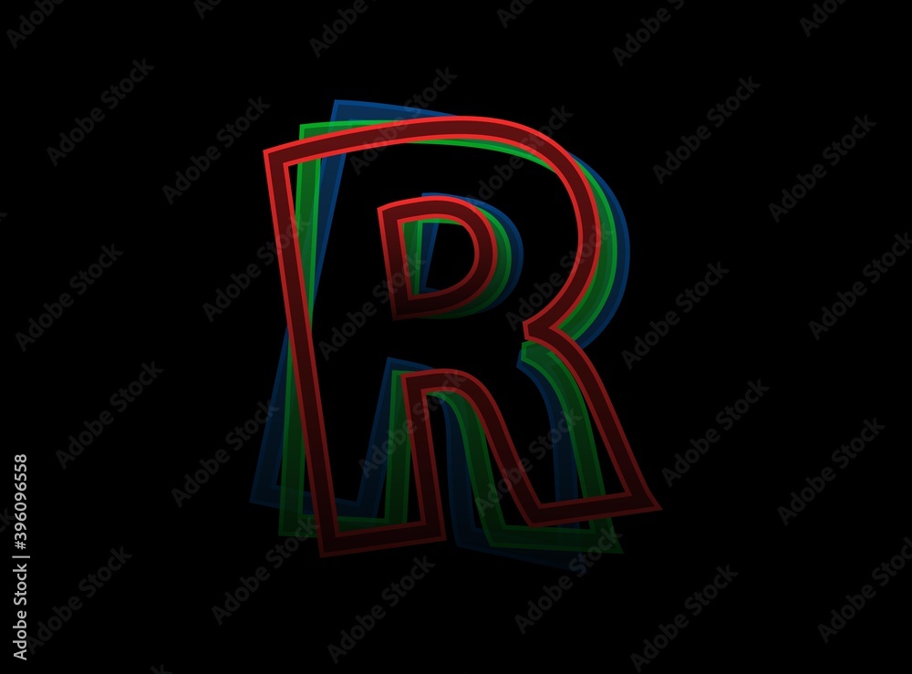 R letter vector desing, Rgb color font logo. Dynamic split red, green ...
