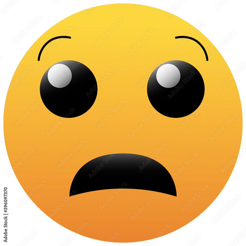 Emoji Anguished Face. A yellow face with small, open eyes, open frown ...
