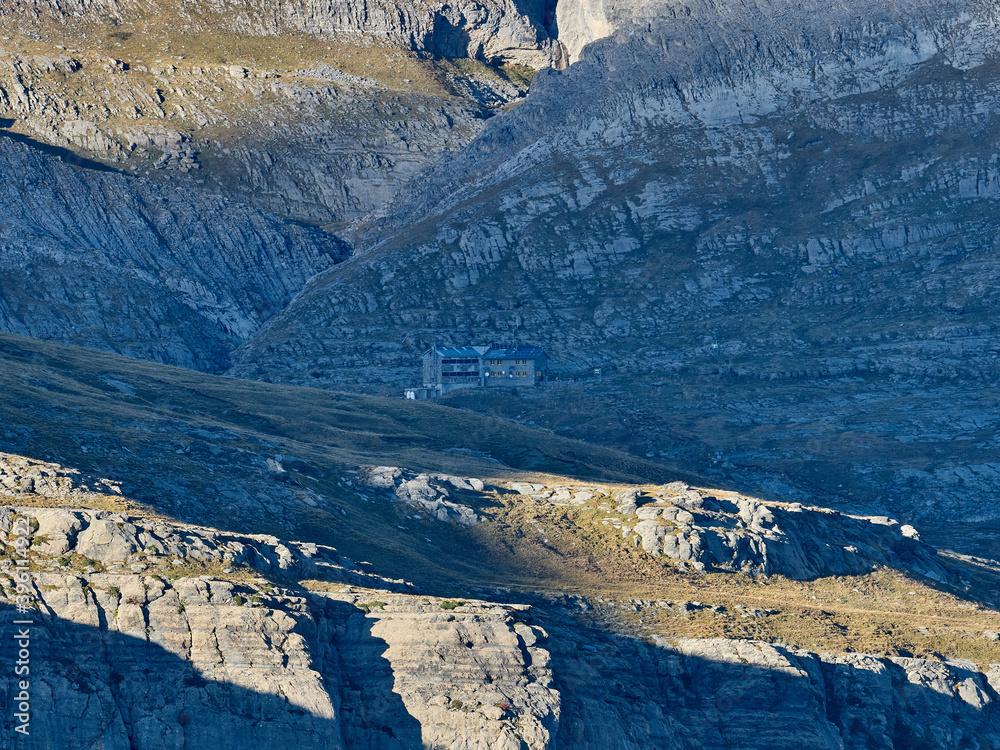Góriz shelter, at the base of the lost mountain, at 2200 meters of ...
