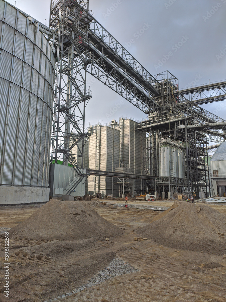 Construction process of grain elevator. Agro manufacturing plant for ...