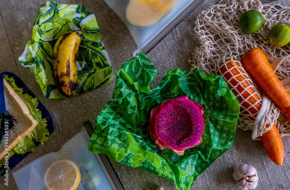 Fruits and vegetables packed in environmentally safe beeswax wraps ...